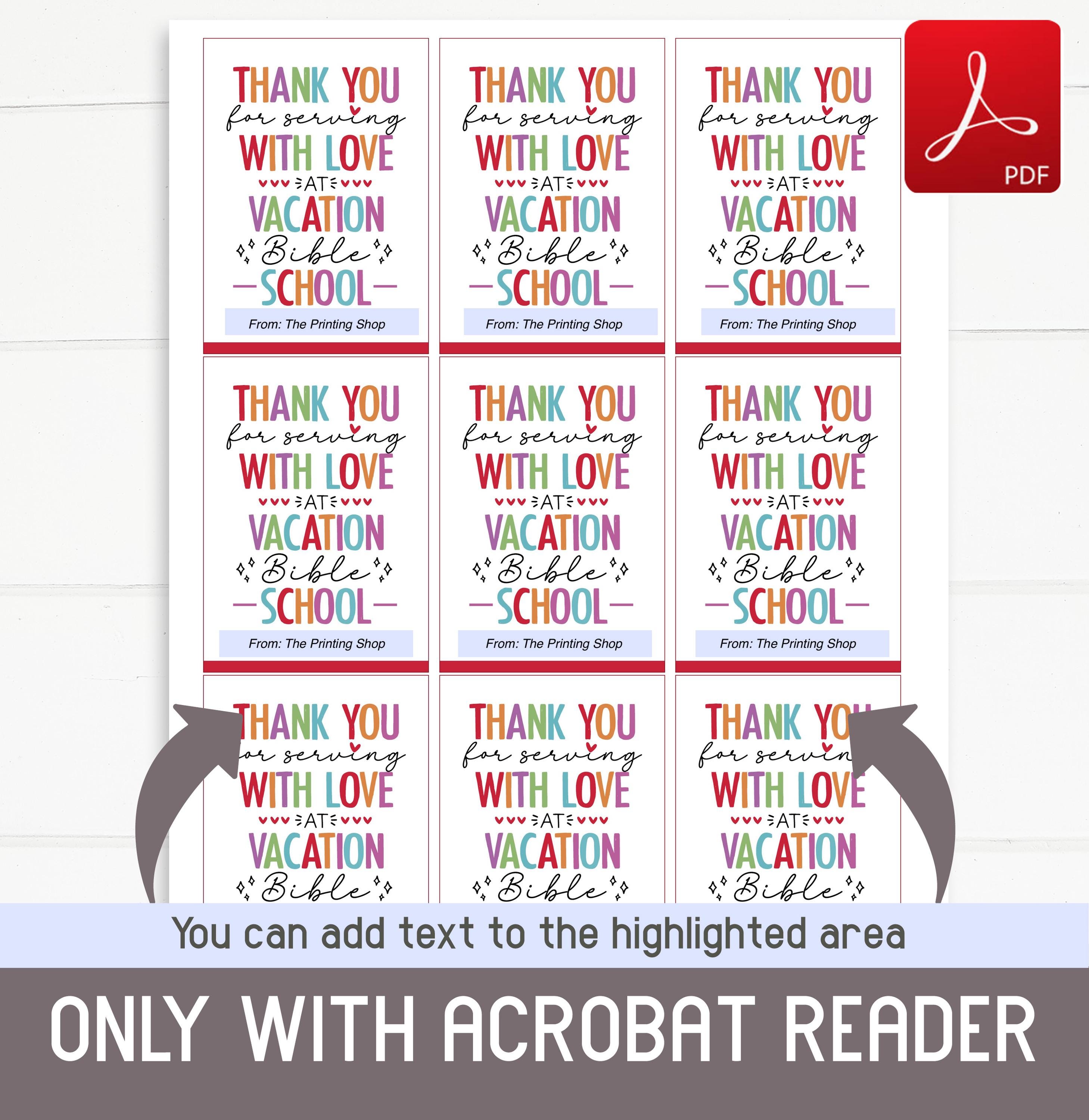 3 Printable VBS Thank You Tags for Teachers and Volunteers. Vacation ...