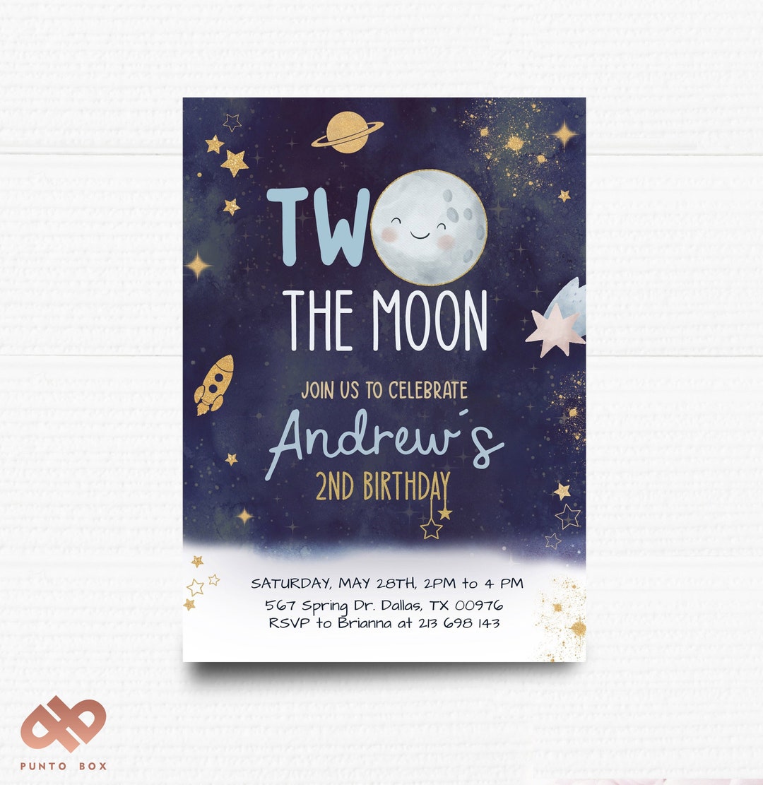 Editable Birthday Second Birthday Invitation. Two the Moon. Boy ...
