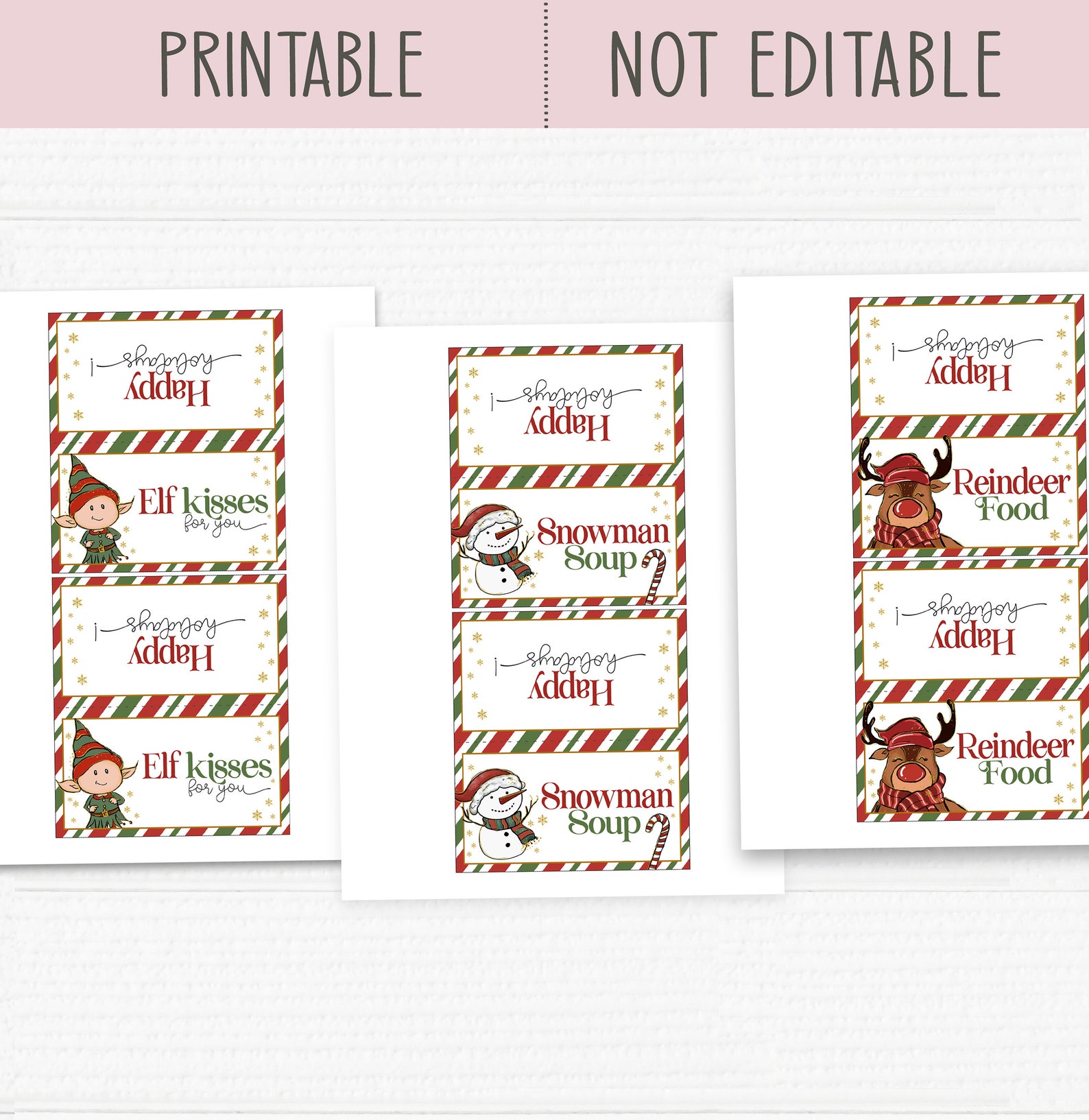 Christmas Printable Treat Bag Toppers. Elf Kisses. Reindeer - Etsy