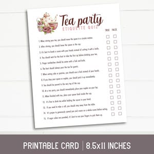 Tea Party Etiquette Quiz – Printable Game | Elegant and Fun Activity ...