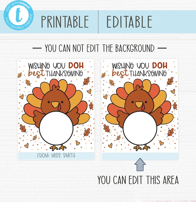 Play Doh Printable Cards. Thanksgiving Turkey. No Candy Favors ...