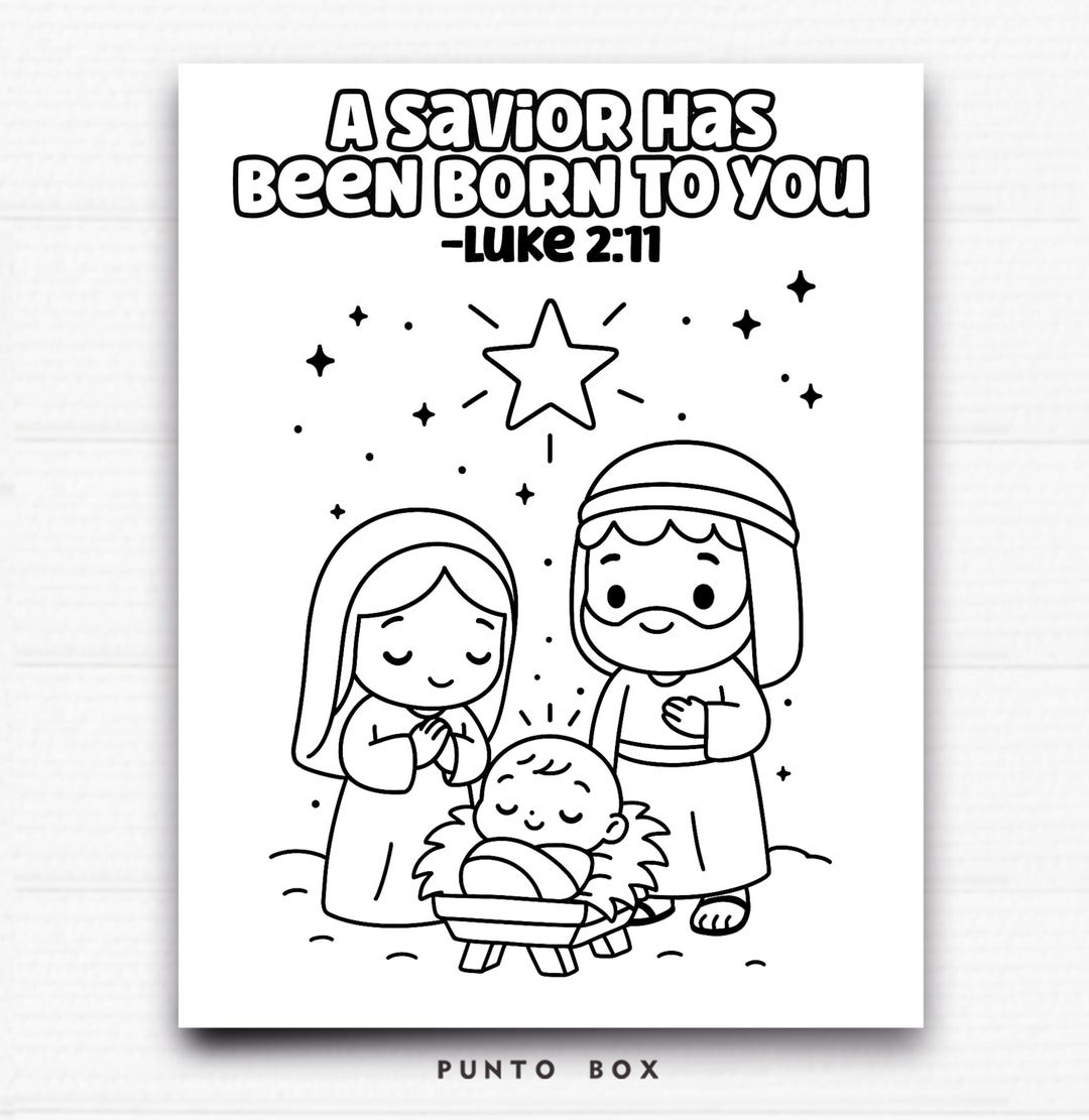 Christmas Nativity Coloring Page | Mary Joseph and Baby Jesus | Luke 2: ...