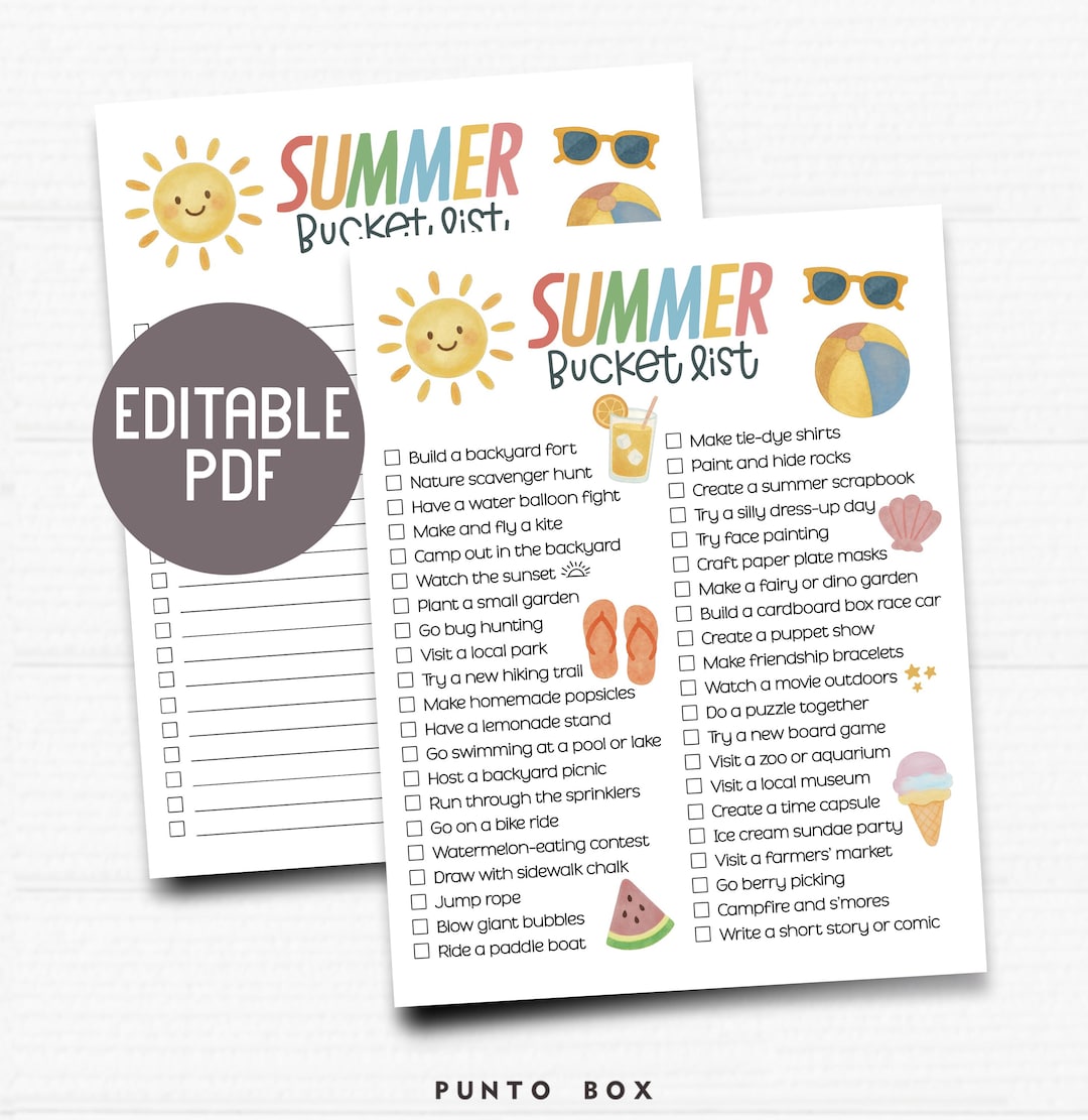 Summer Bucket List Printable for Kids – Editable & Pre-filled Versions ...
