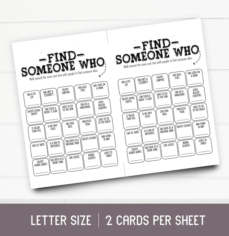 Printable Find Someone Who Bingo. Get to Know You. Two Sizes. Editable ...