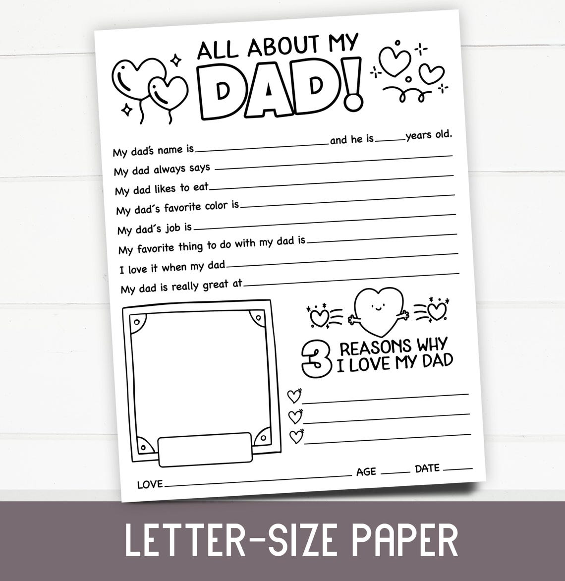 Father’s Day Coloring Page – All About My Dad Printable (2 Versions ...