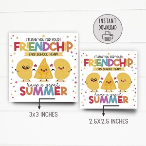 End of the Year Summer Gift Tag for Classmates – “thank You for Your ...