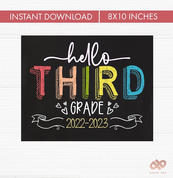 First day of Third Grade. First day of school printable sign. Hello ...
