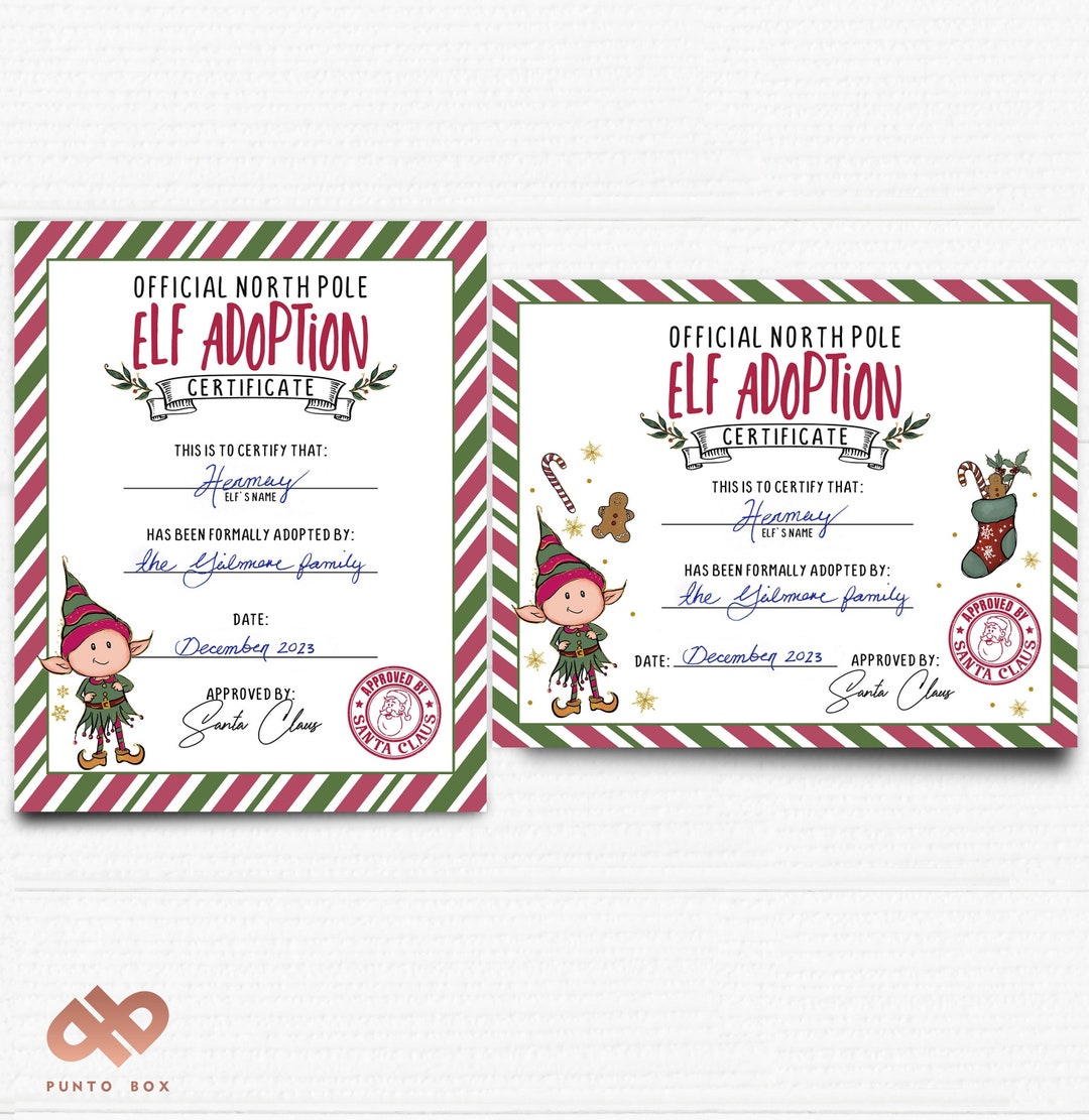 Printable Elf Adoption Certificate. Welcome Your Elf. From North Pole ...