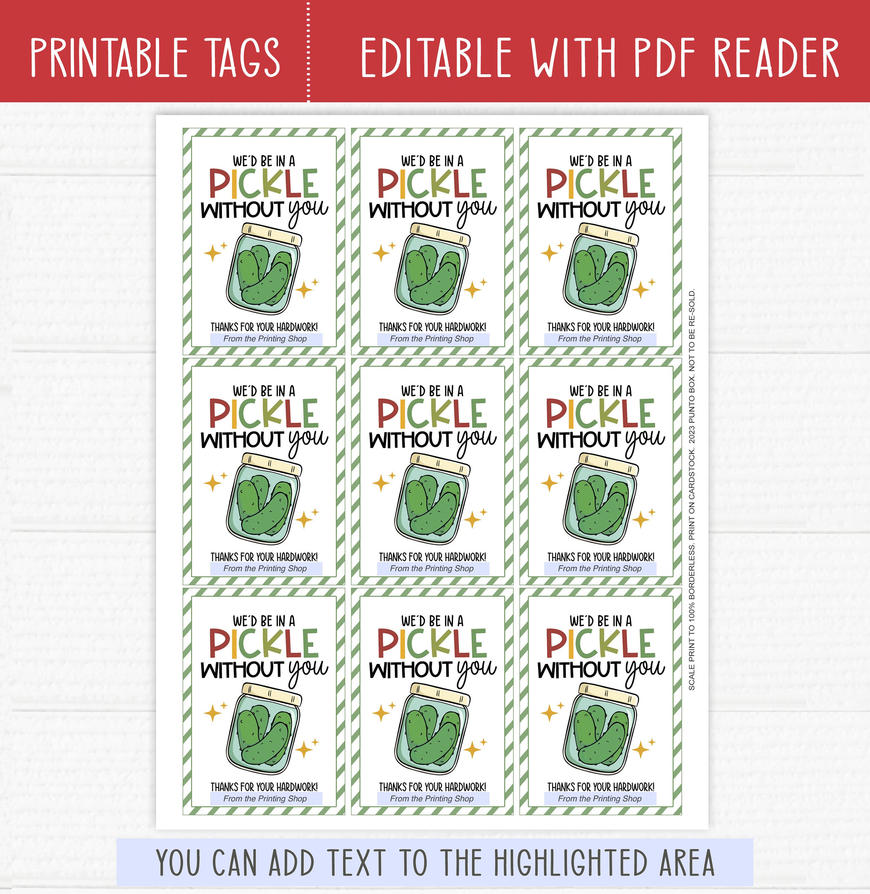 Printable Pickle Favor Tags. Staff, Employee Appreciation Tag. Thank ...