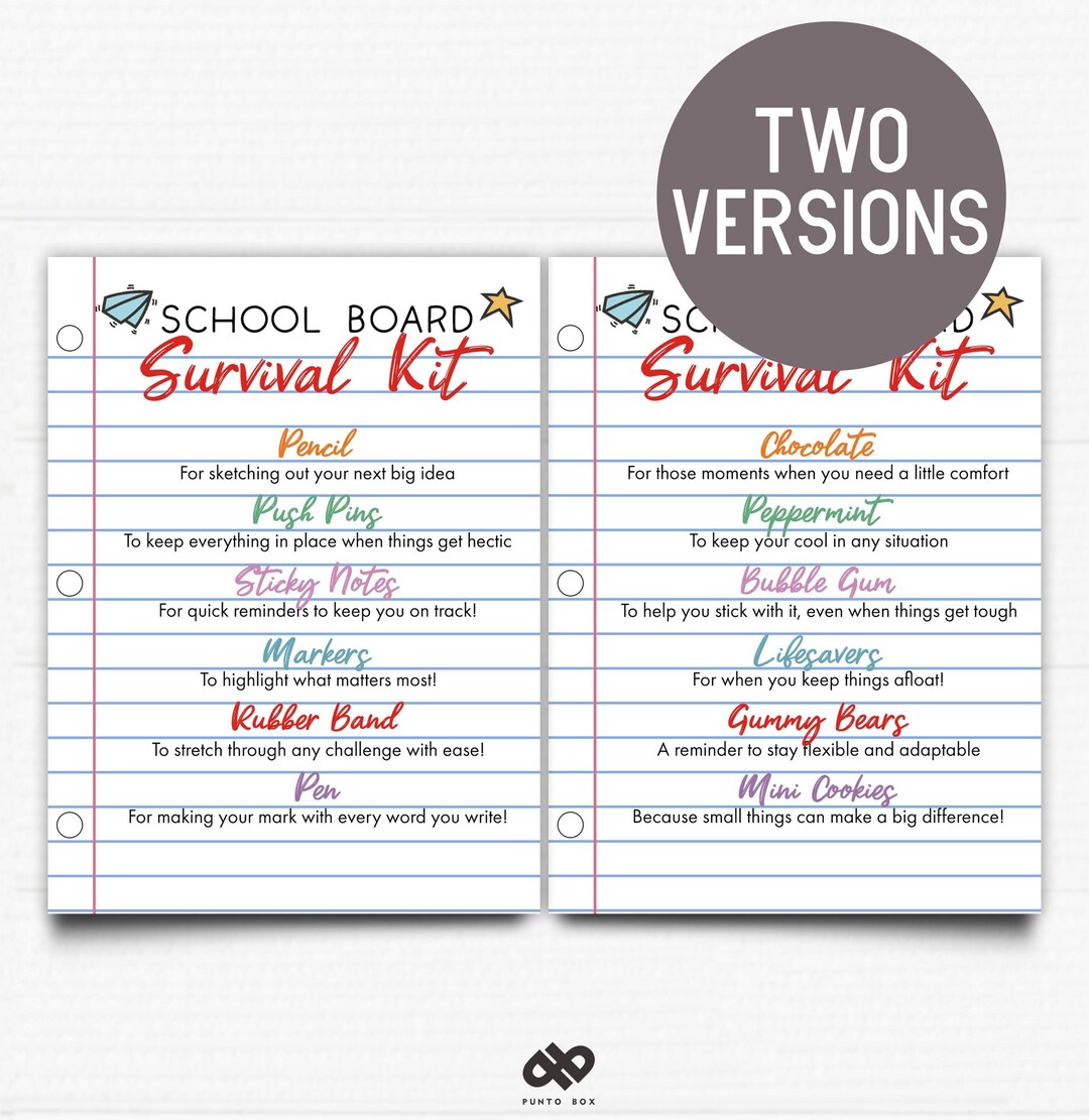 Printable School Board Survival Kit Tags. Two Versions, Candy and ...