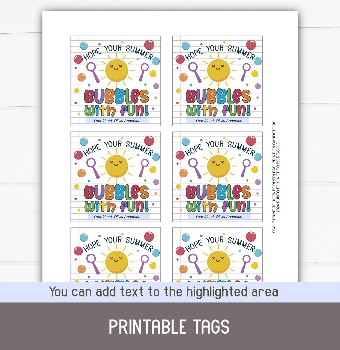 Printable End of School Year Gift Tags. Bubbles Favor Tag. Your Summer ...