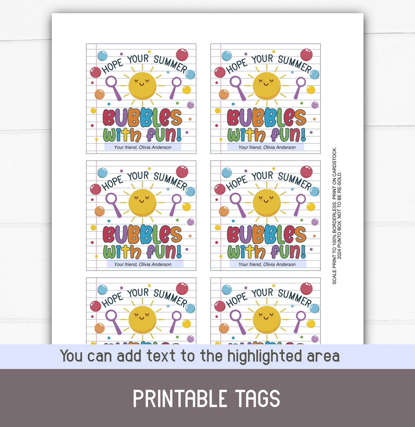 Printable End of School Year Gift Tags. Bubbles Favor Tag. Your Summer ...