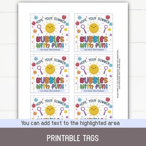 Printable End of School Year Gift Tags. Bubbles Favor Tag. Your Summer ...