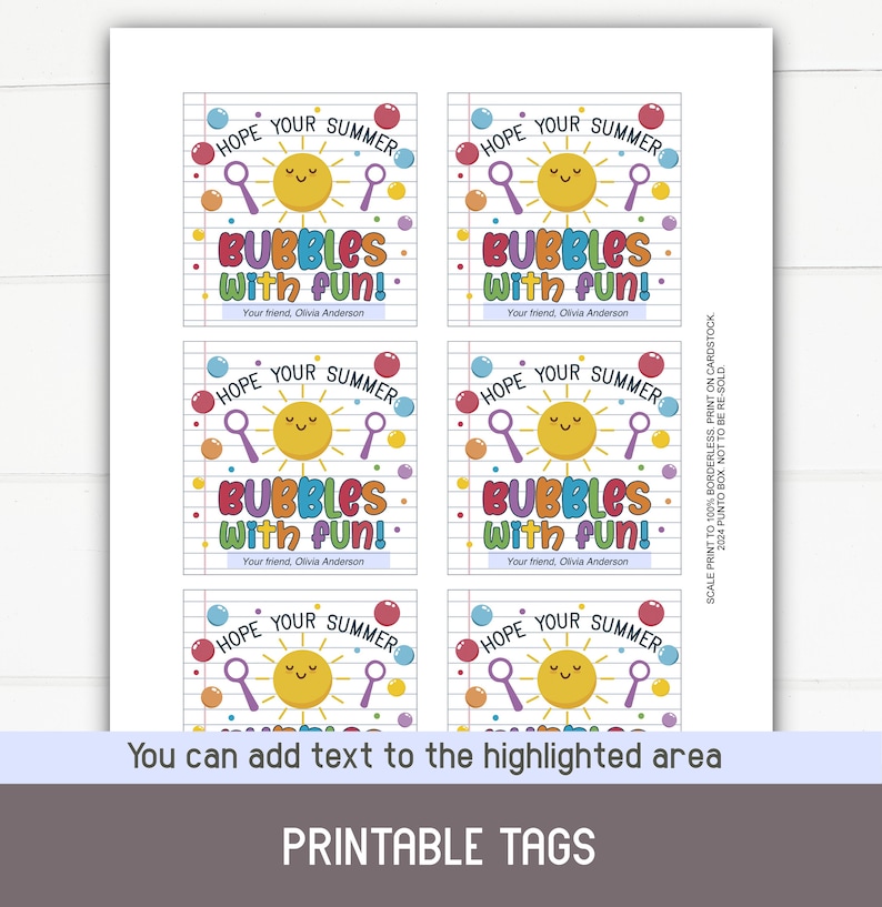Printable End of School Year Gift Tags. Bubbles Favor Tag. Your Summer ...