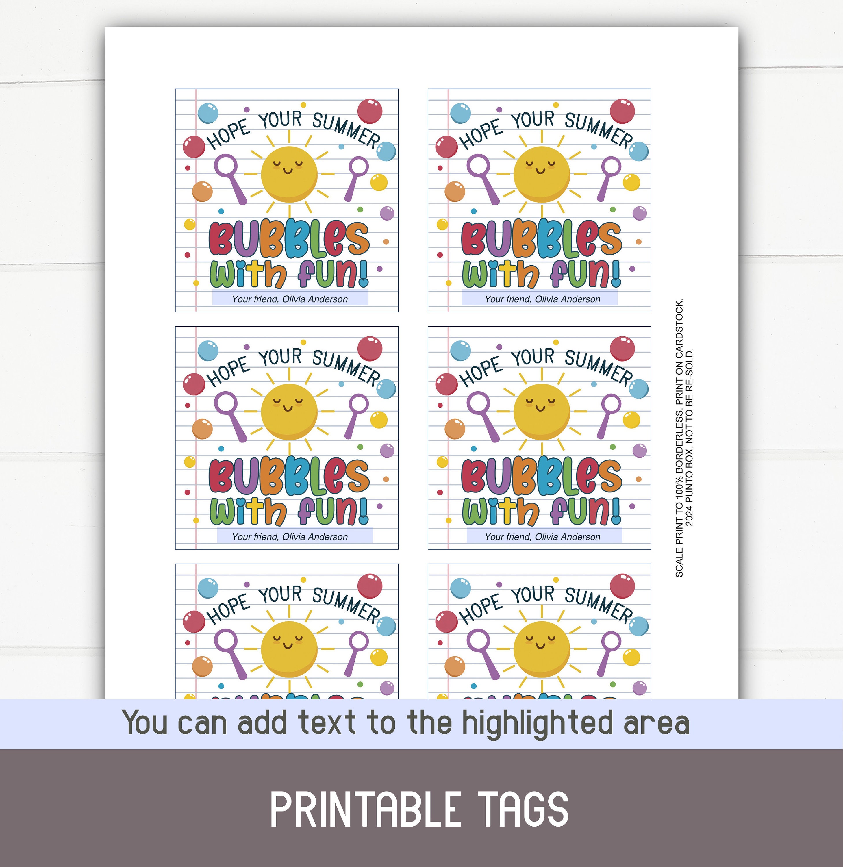 Printable End of School Year Gift Tags. Bubbles Favor Tag. Your Summer ...