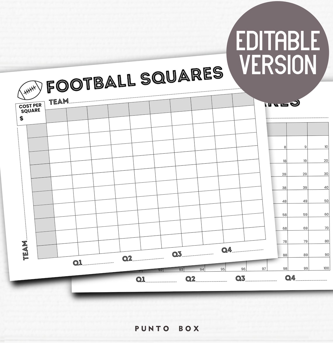 Football Squares Printable Game • 100 Square Football Pool Template ...