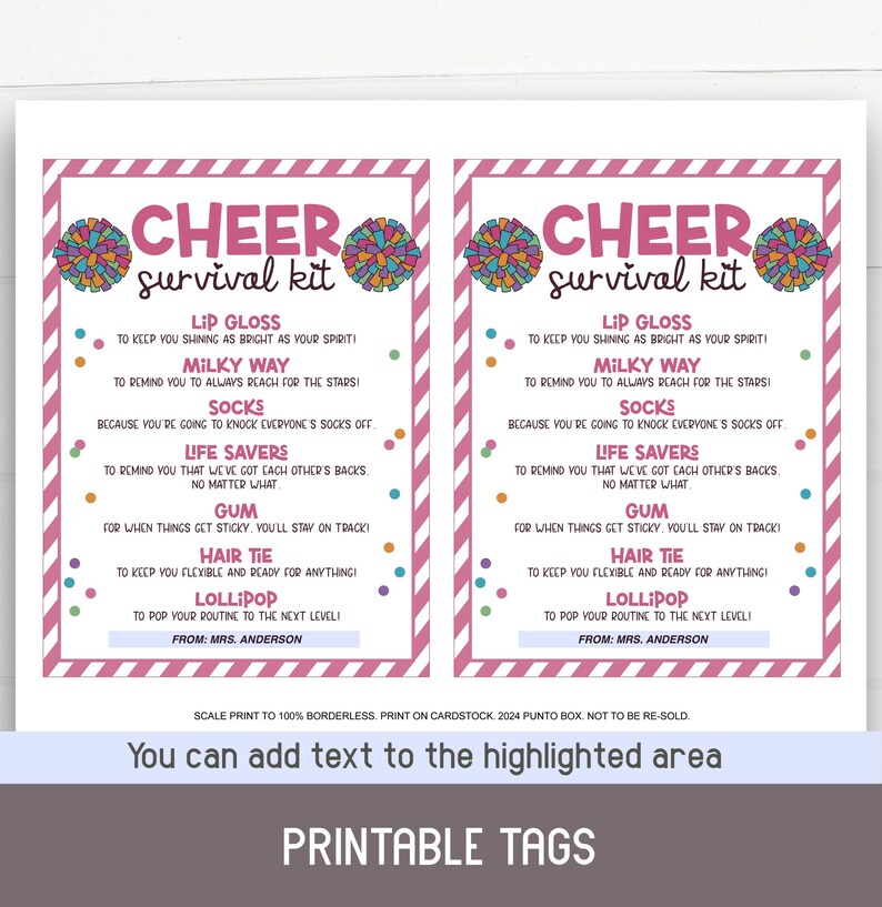 Printable Cheer Survival Kit. Competition Day. Candy Treat Team Tags ...