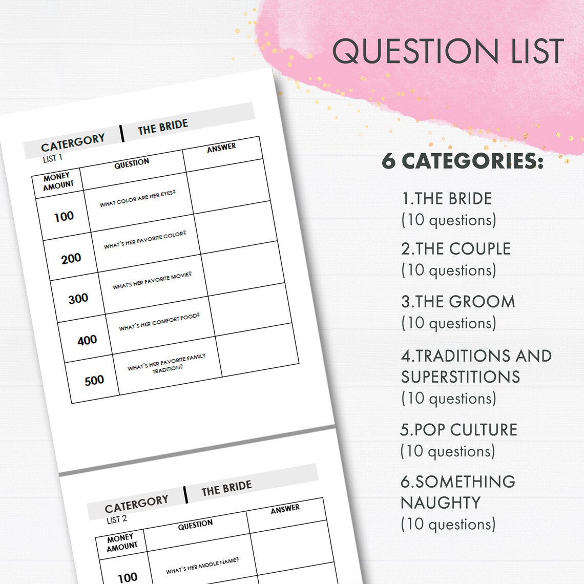 Bridal Shower Game. Bachelorette Jeopardy. Printable Bridal - Etsy