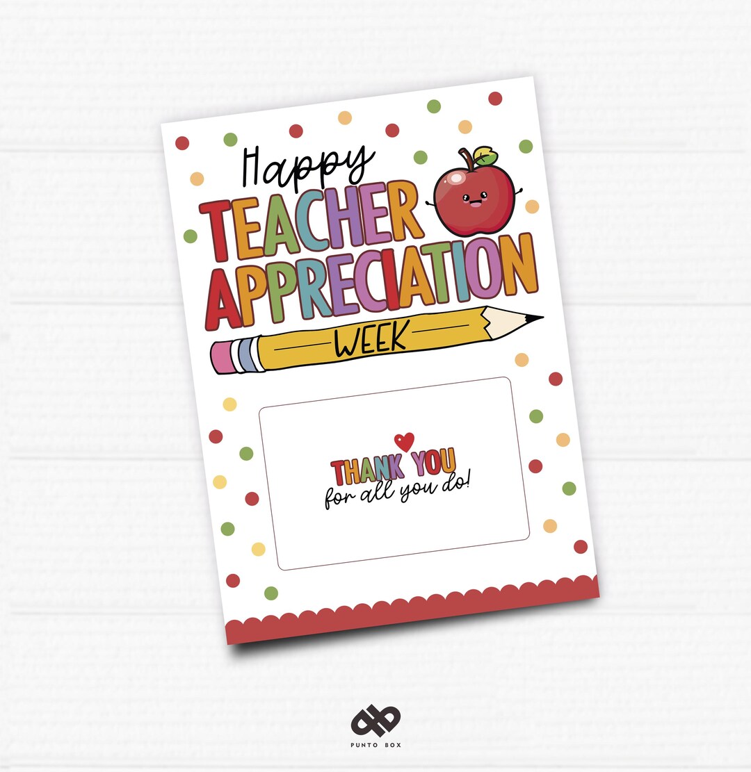 Printable Teacher Appreciation Gift Card Holder | 5x7 Instant Download ...