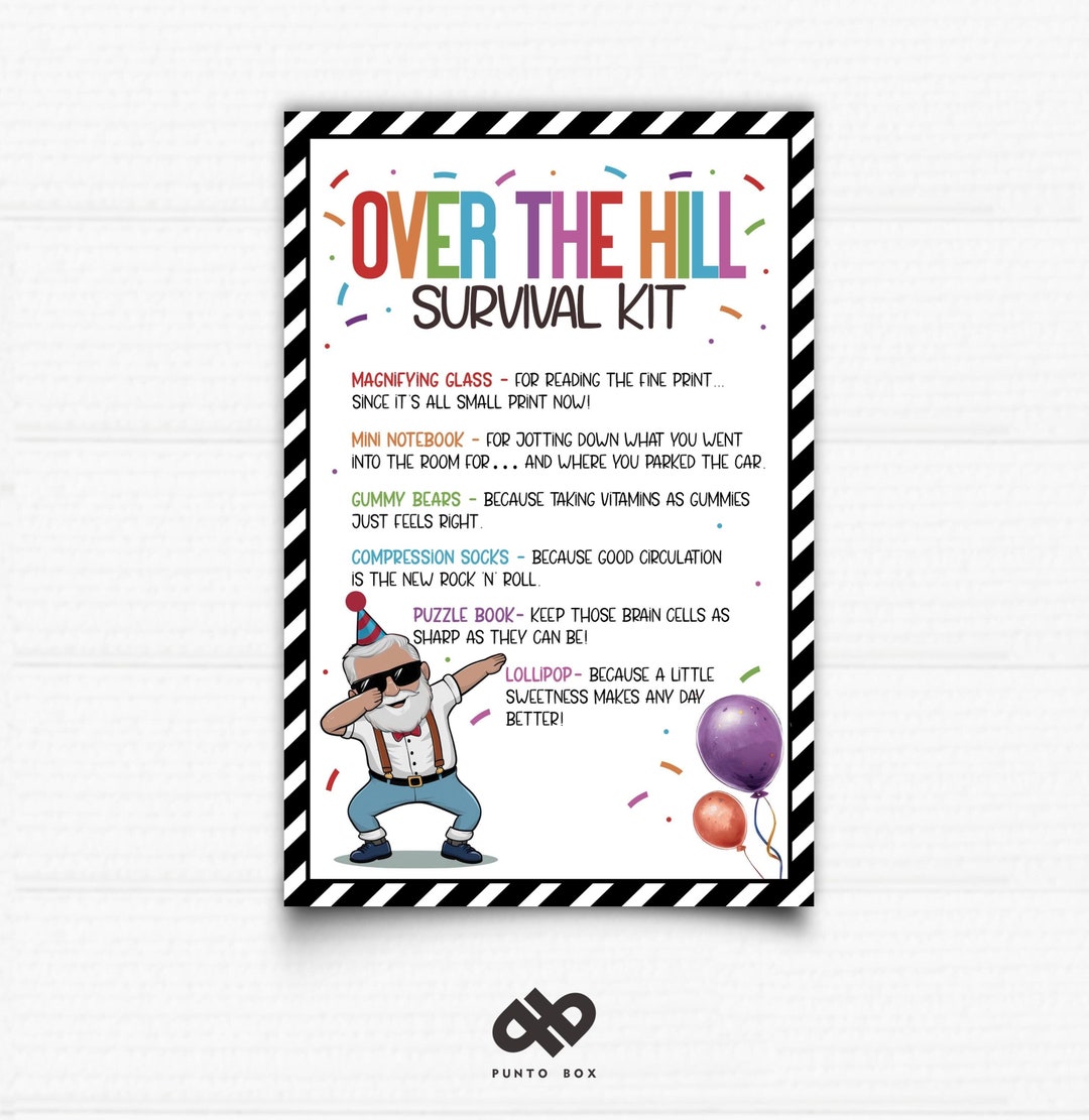 Printable Survival Over the Hill Tag. Birthday Gift Tag. Instant ...