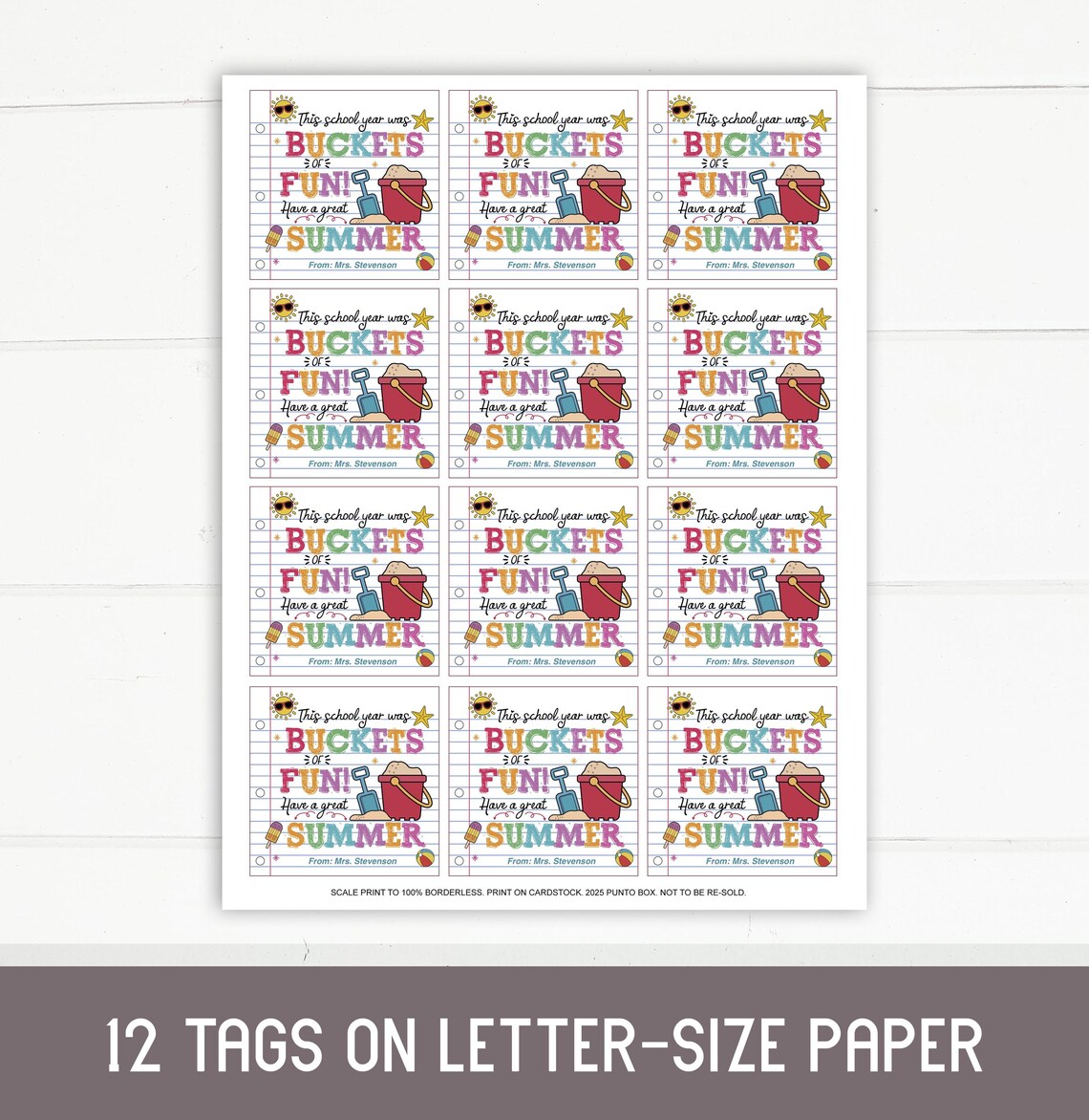 End of Year Gift Tag | Buckets of Fun Printable Tag | Summer Student ...