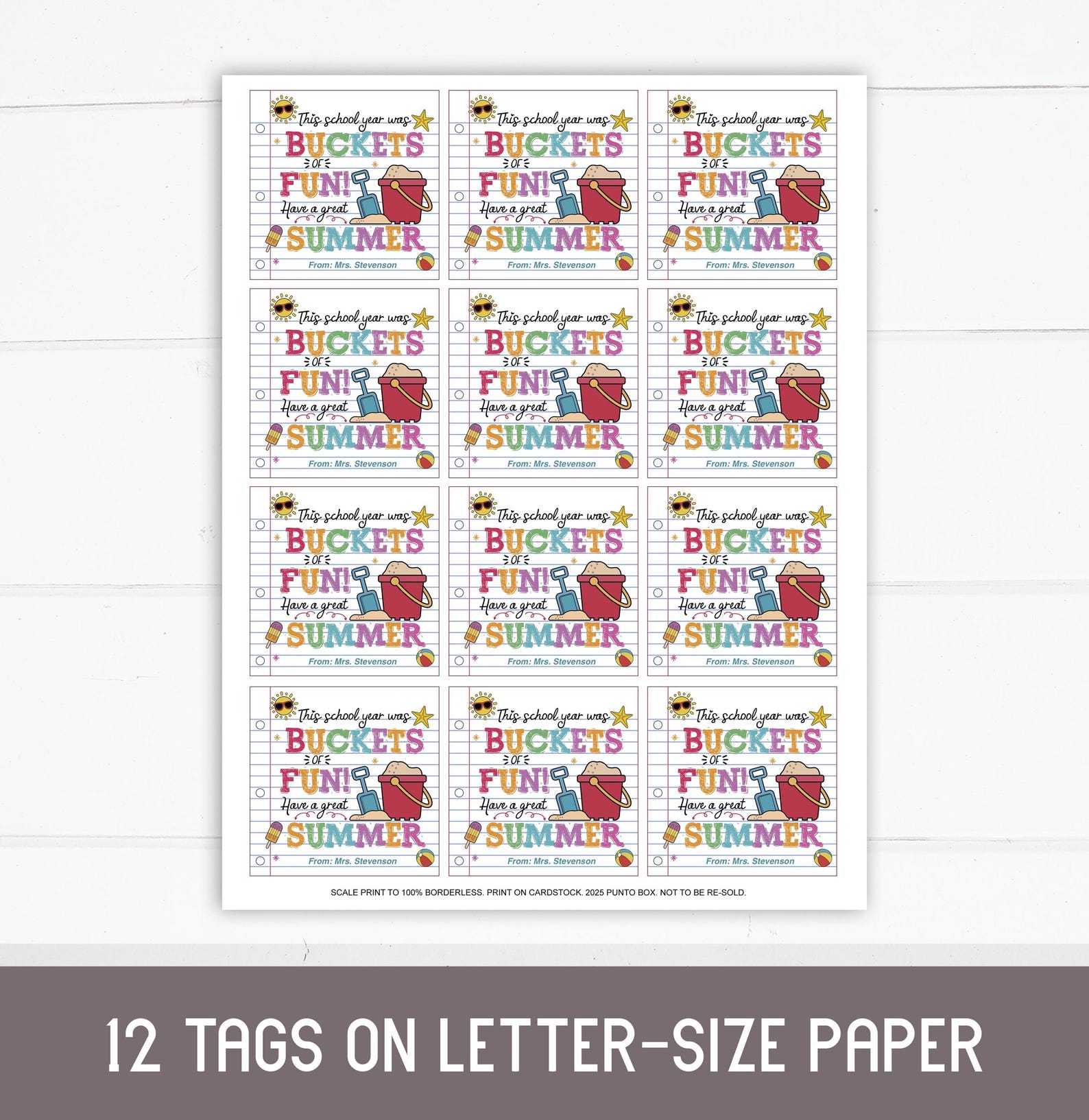 End of Year Gift Tag | Buckets of Fun Printable Tag | Summer Student ...