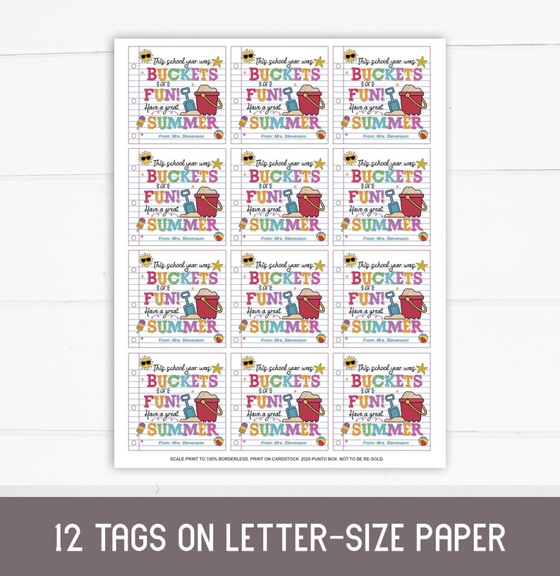 End of Year Gift Tag | Buckets of Fun Printable Tag | Summer Student ...