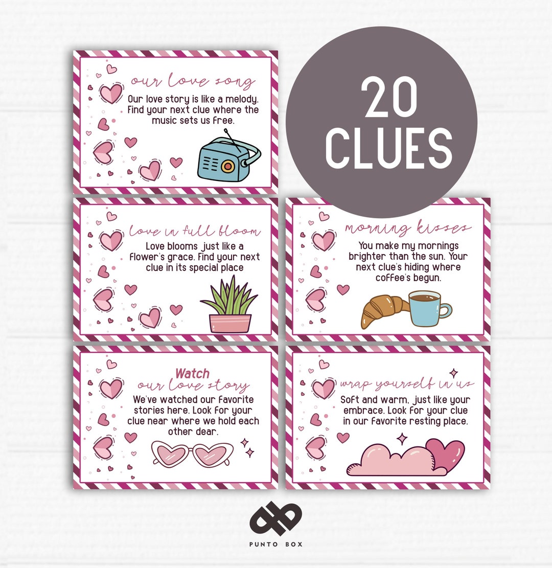 Romantic Valentine's Day Scavenger Hunt for Couples – 20 Clues + Blank ...