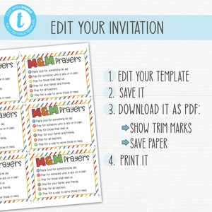 Printable M&M Prayers Tag. Editable Sunday School Cards. VBS. Instant ...