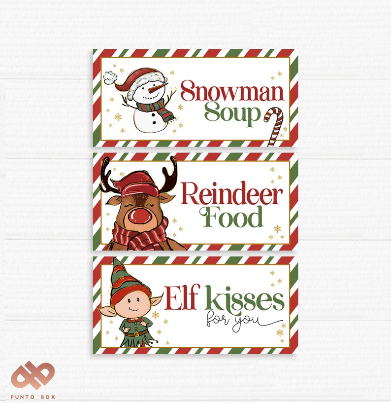 Christmas Printable Treat Bag Toppers. Elf Kisses. Reindeer - Etsy