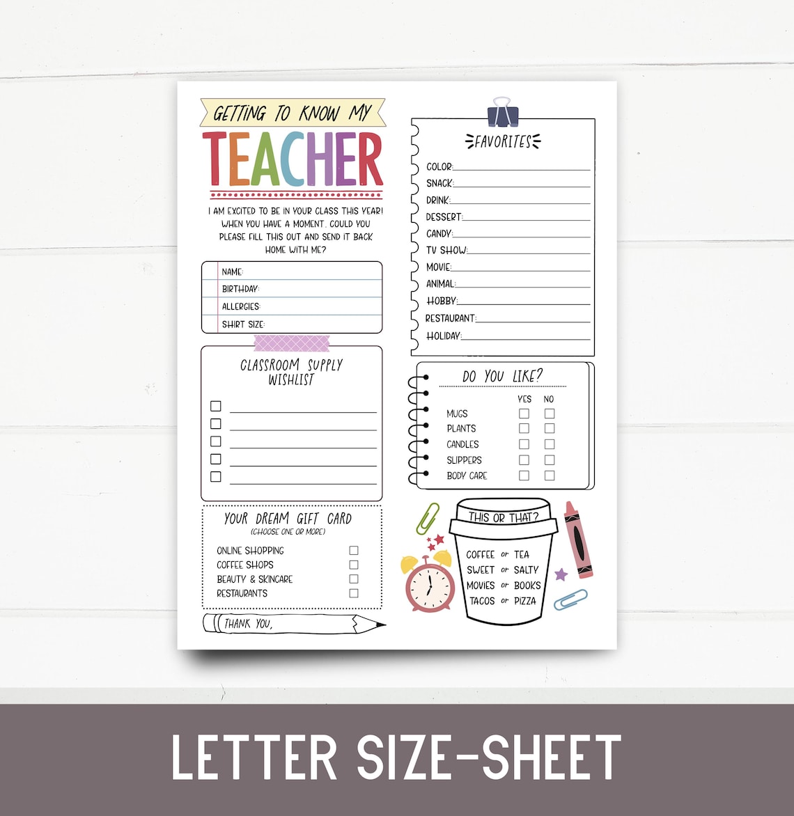 Getting to Know My Teacher Printable | All About My Teacher | Teacher’s ...