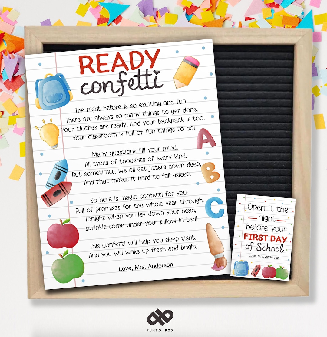 Back to School Ready Confetti Printable Poem. First Day of Kindergarten ...