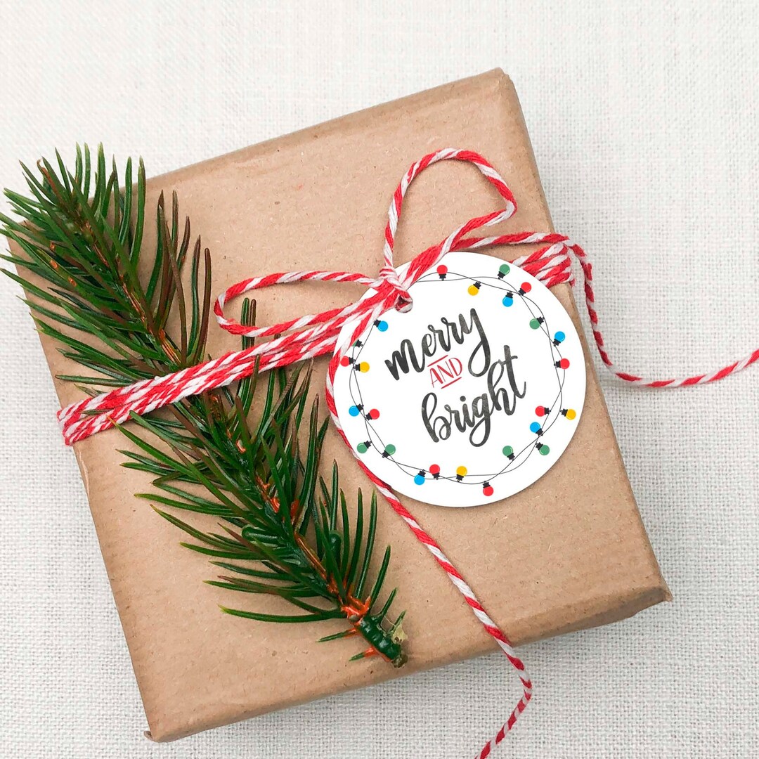 Printable Christmas Tag. Merry and Bright. Christmas Wreath. Light Bulb ...