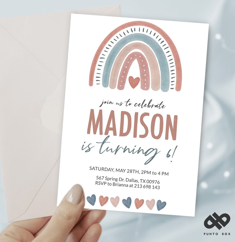 Editable Boho Rainbow Invitation. Birthday Party. Digital - Etsy