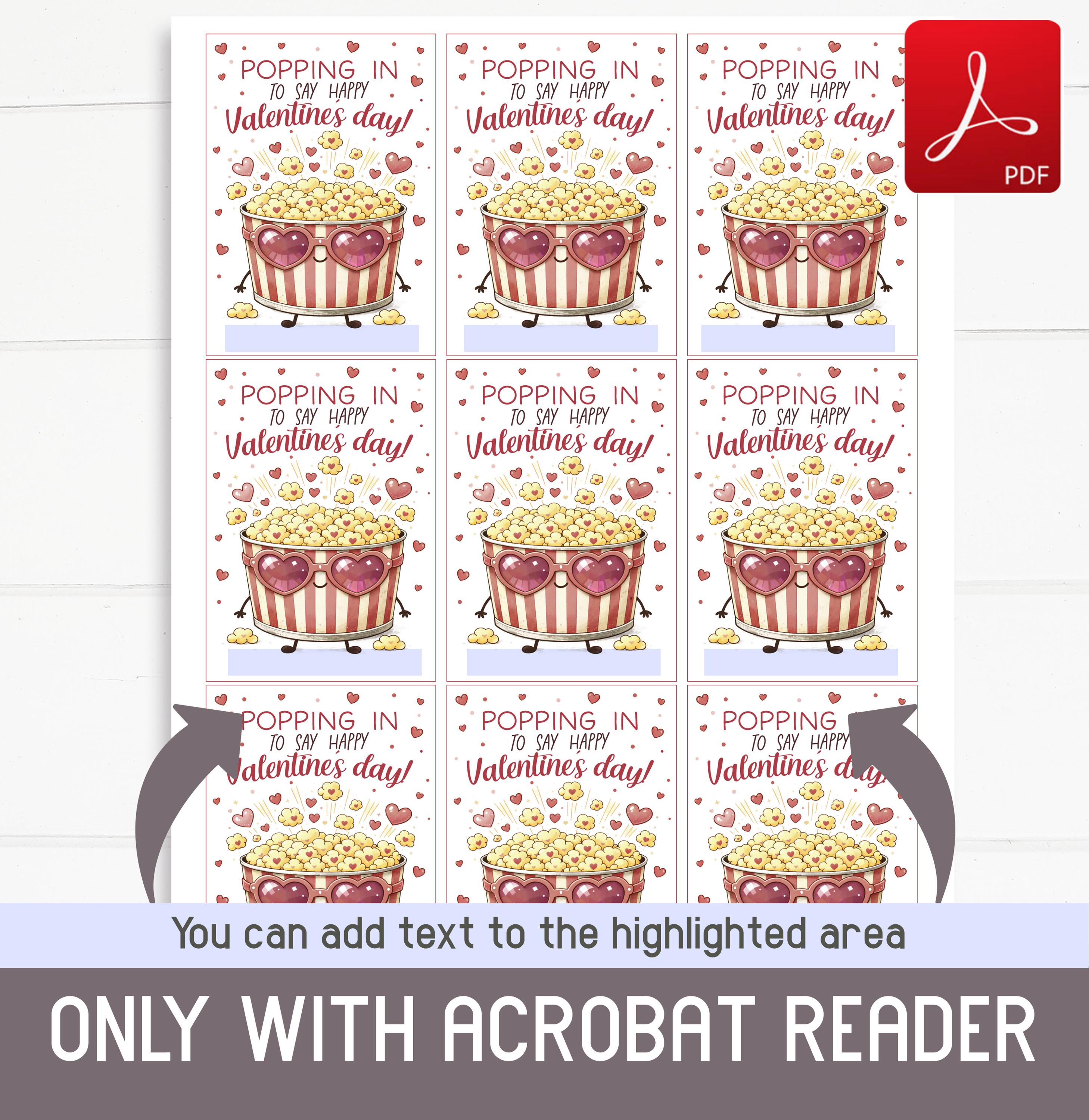Valentine Popcorn Tags Printable Set of 6 | Poppin’ by Gift Cards| 2 ...
