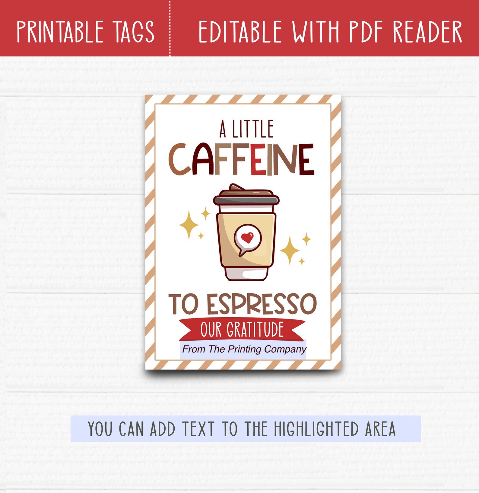 Printable Coffee Teacher Gift Tag. Espresso Our Gratitude. Appreciation ...