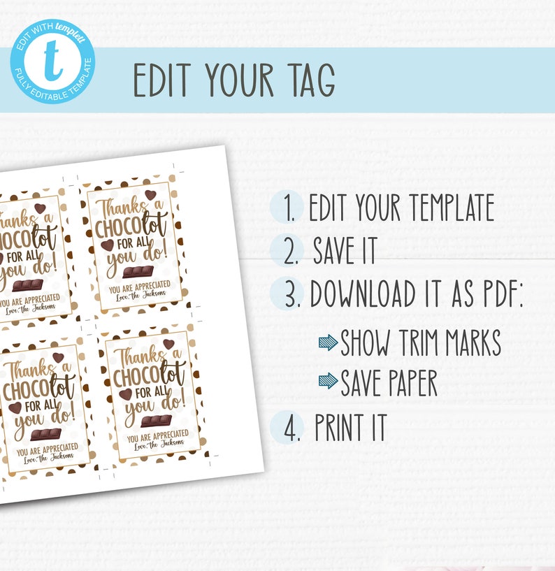 Teacher, Staff Appreciation Favor Tags. Chocolate Favor Printable Tag ...