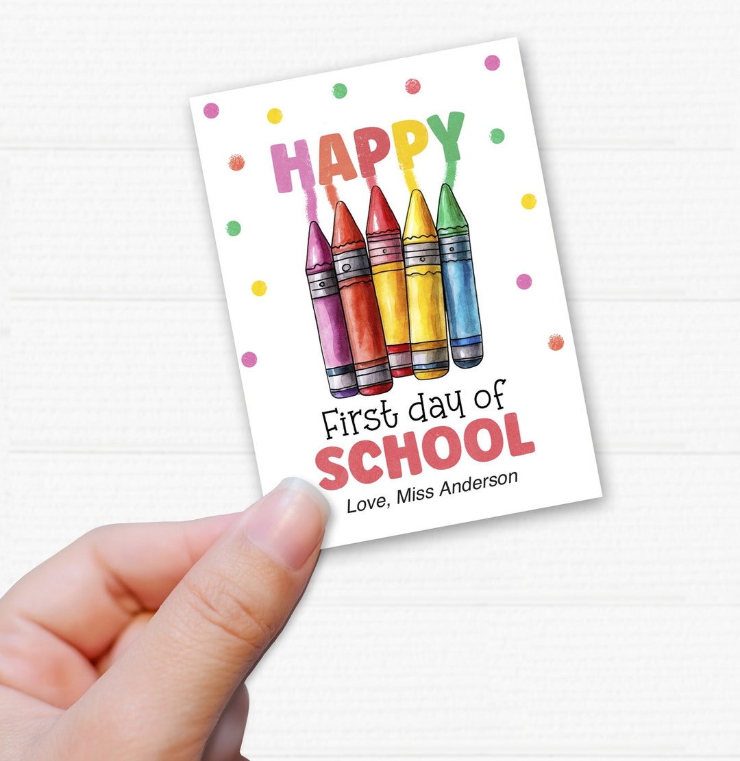 Printable Crayons First Day of School Tag. Editable Gift Label. Welcome ...
