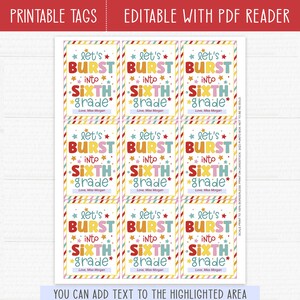 Printable Back to School Star Burst Tag. Editable Tag. Sixth Grade ...