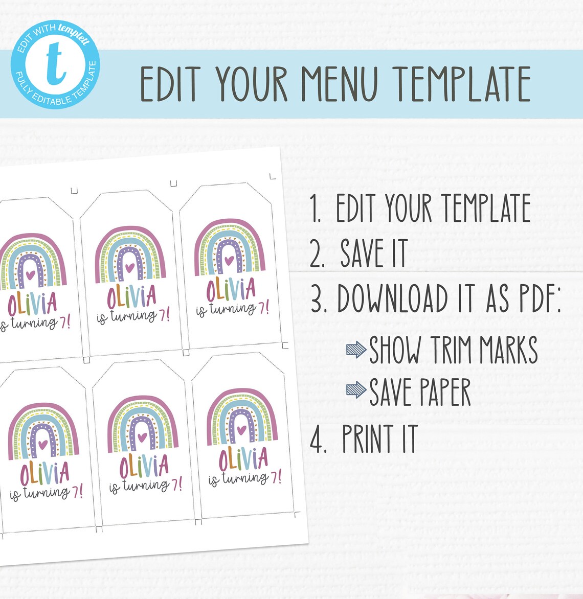 Printable Birthday Rainbow Tags. Favor Tags. She is Turning. Editable ...