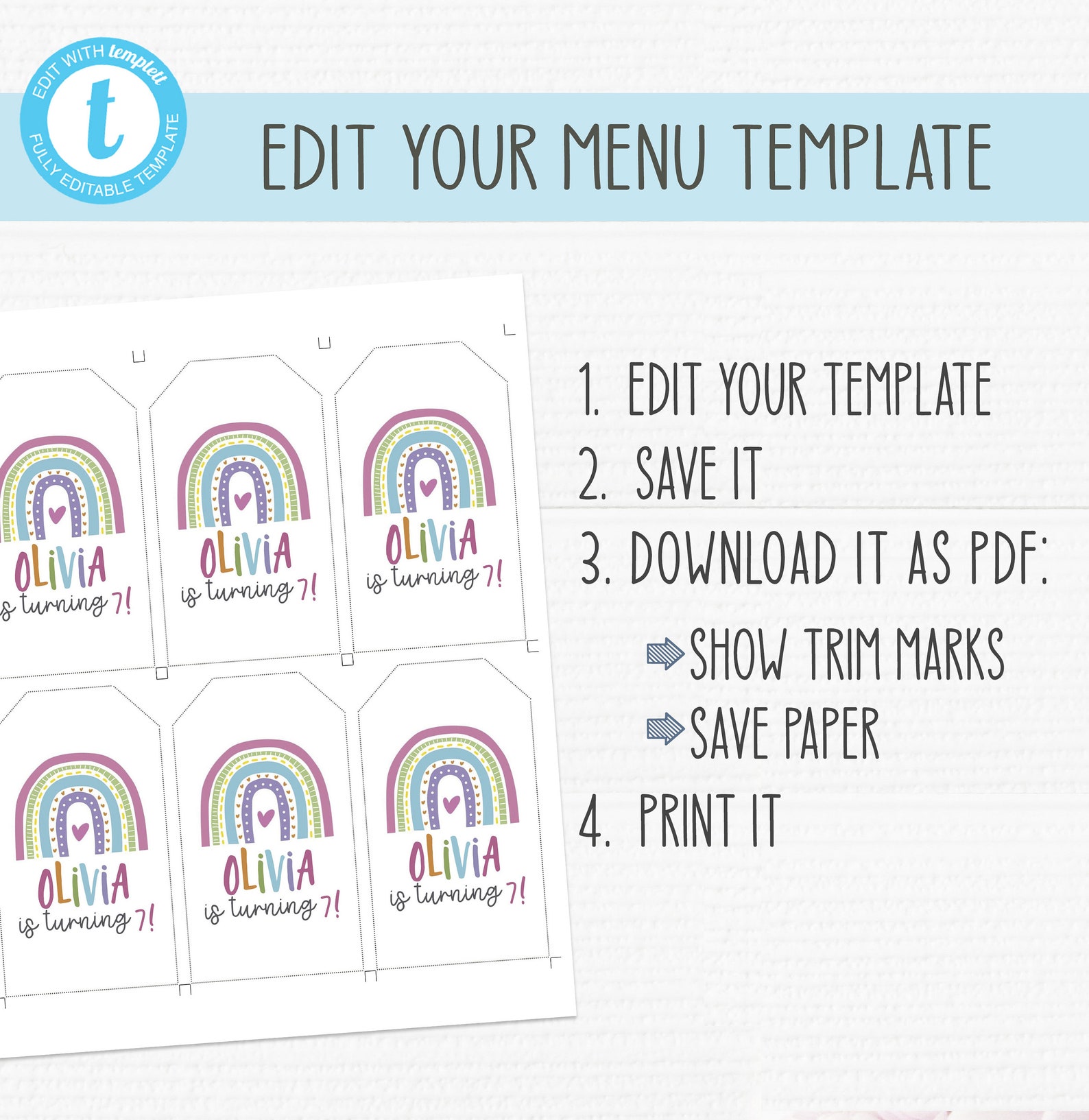 Printable Birthday Rainbow Tags. Favor Tags. She is Turning. Editable ...