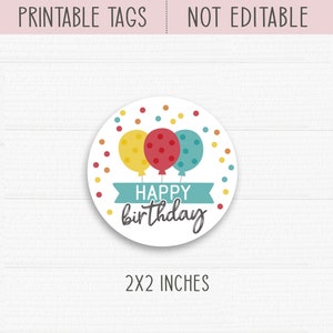 Printable Birthday Tag. Instant Download. Not Editable. Balloons. Happy ...