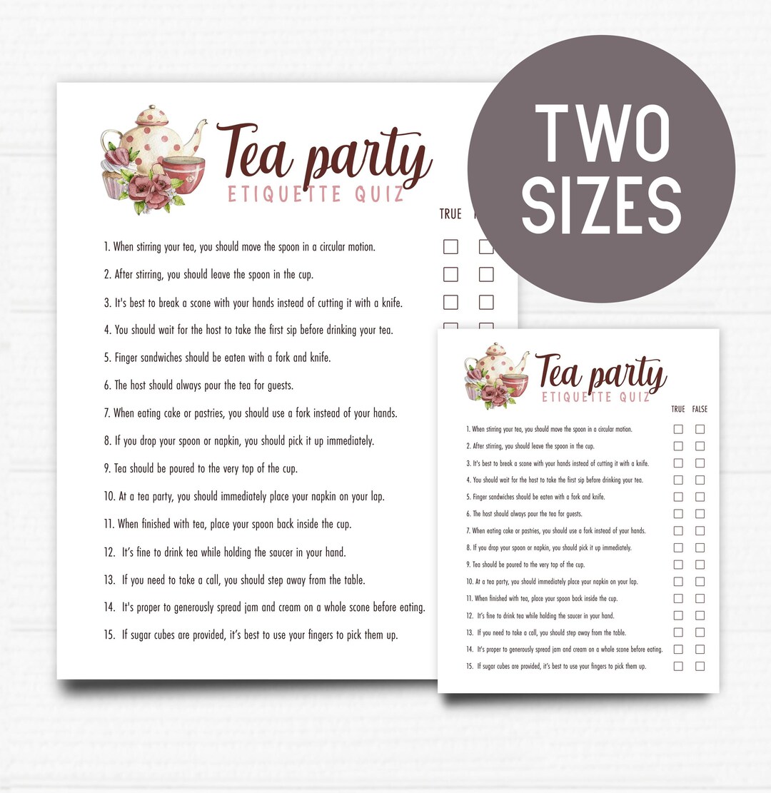 Tea Party Etiquette Quiz – Printable Game | Elegant and Fun Activity ...