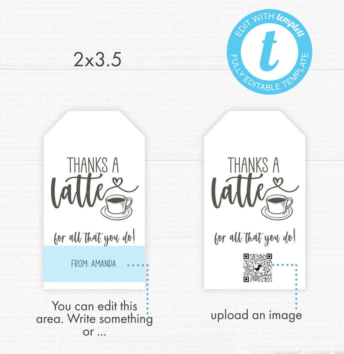 Printable Thanks a Latte Tag. Three Sizes. Gray. Editable - Etsy