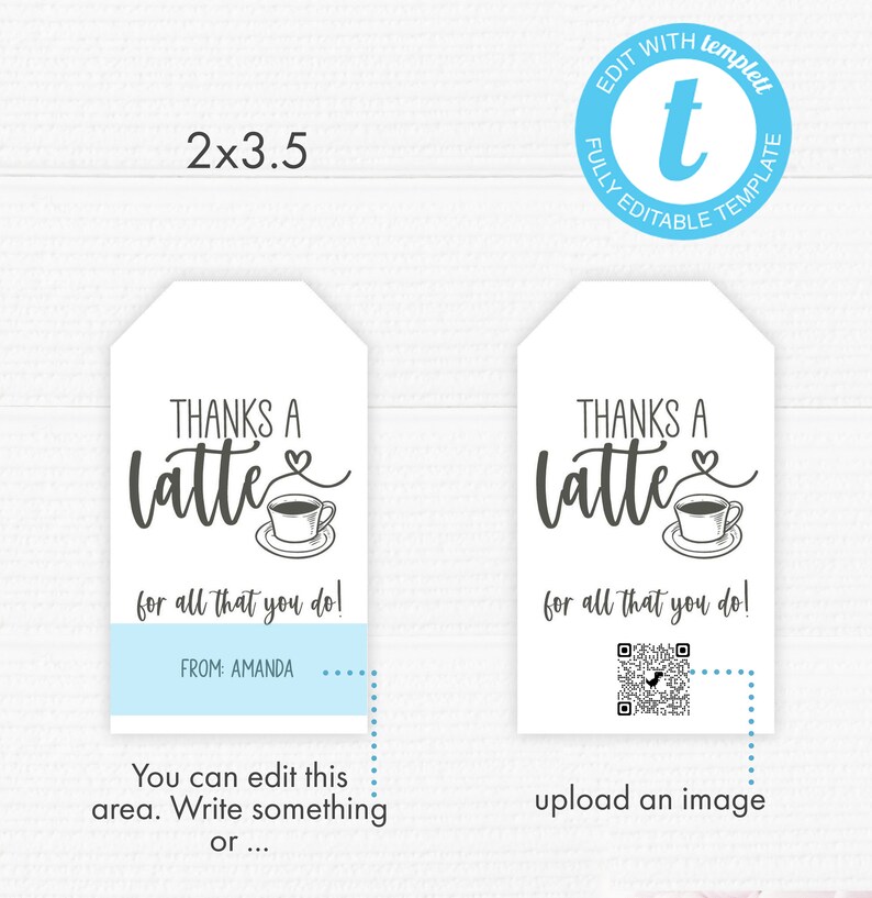 Printable Thanks a Latte Tag. Three Sizes. Gray. Editable - Etsy