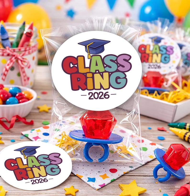Class Ring Pop Favor Tags and Stickers | Kindergarten and Fifth Grade ...