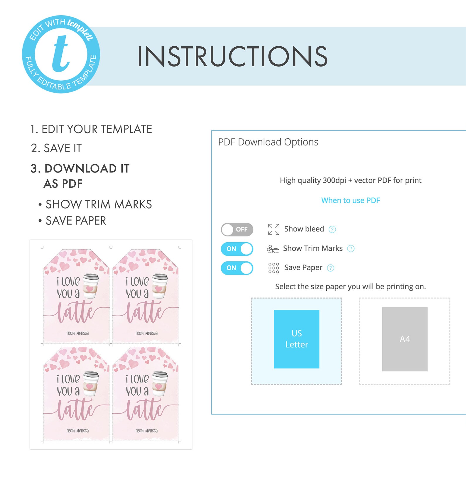 Printable Thanks a Latte Tag. Three Sizes. Gray. Editable - Etsy