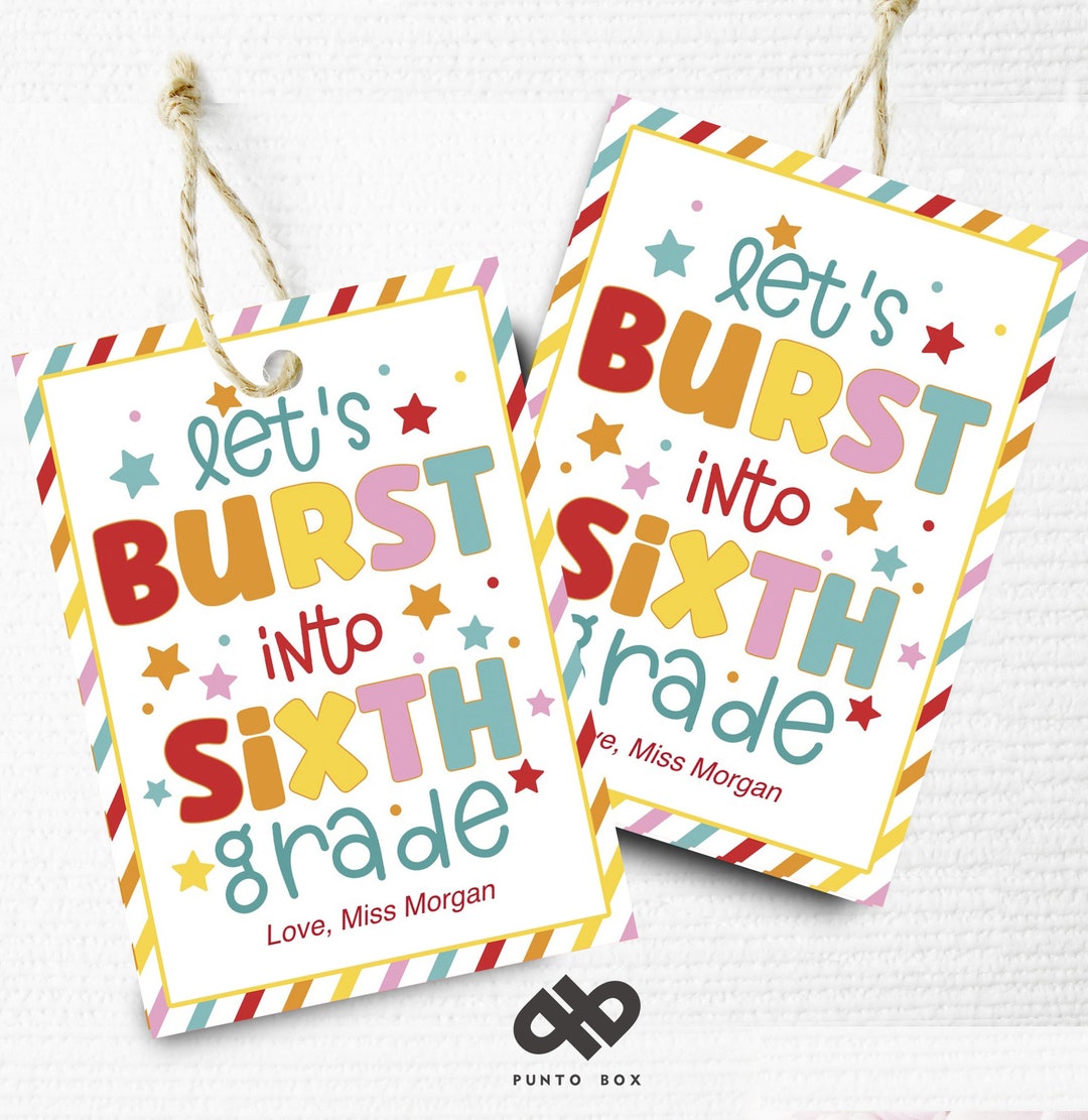 Printable Back to School Star Burst Tag. Editable Tag. Sixth Grade ...