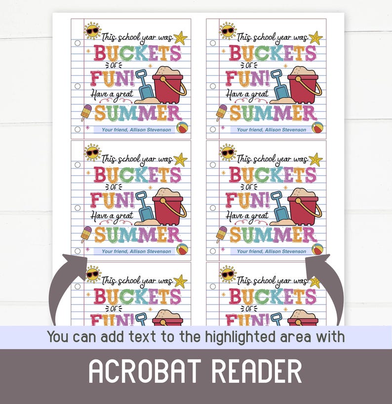 End of Year Gift Tag | Buckets of Fun Printable Tag | Summer Student ...