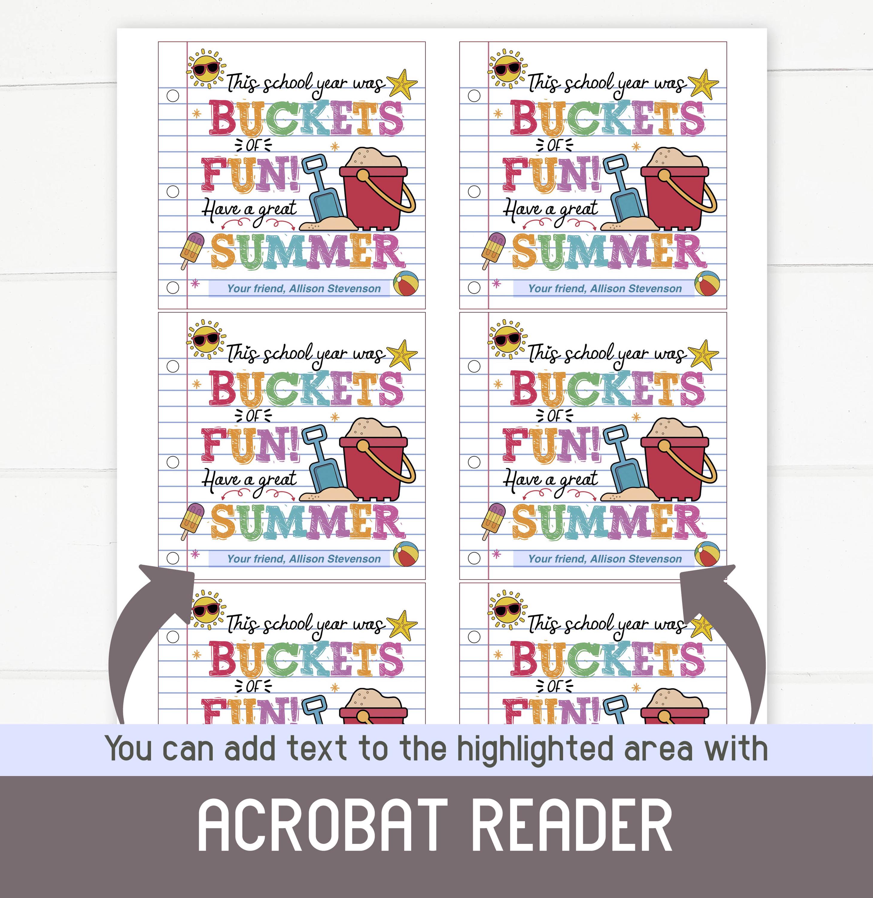 End of Year Gift Tag | Buckets of Fun Printable Tag | Summer Student ...